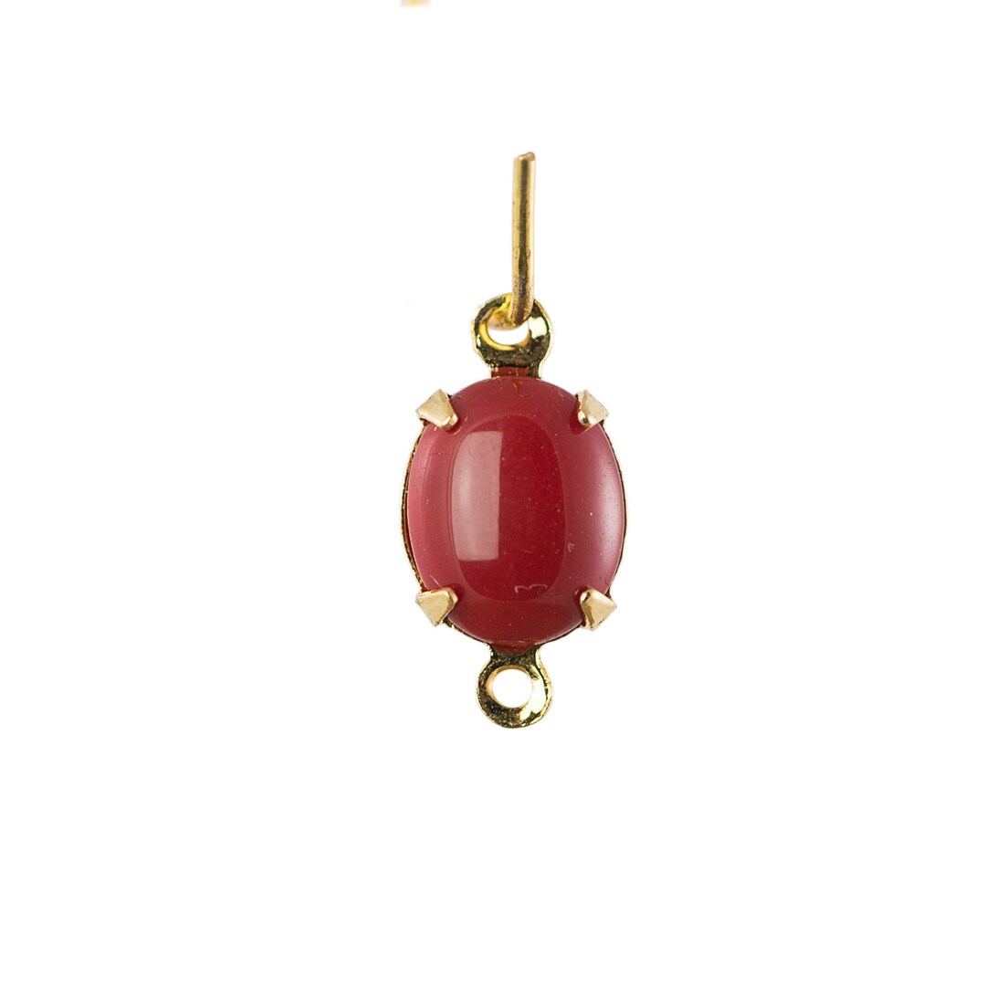 Vintage Opaque Red Oval Stones in 2 Loop Gold Setting 10x8mm (4 ...