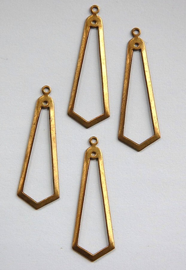 2 Hole Raw Brass Long Pointed Teardrop Pendant Drop 42x15mm | Etsy