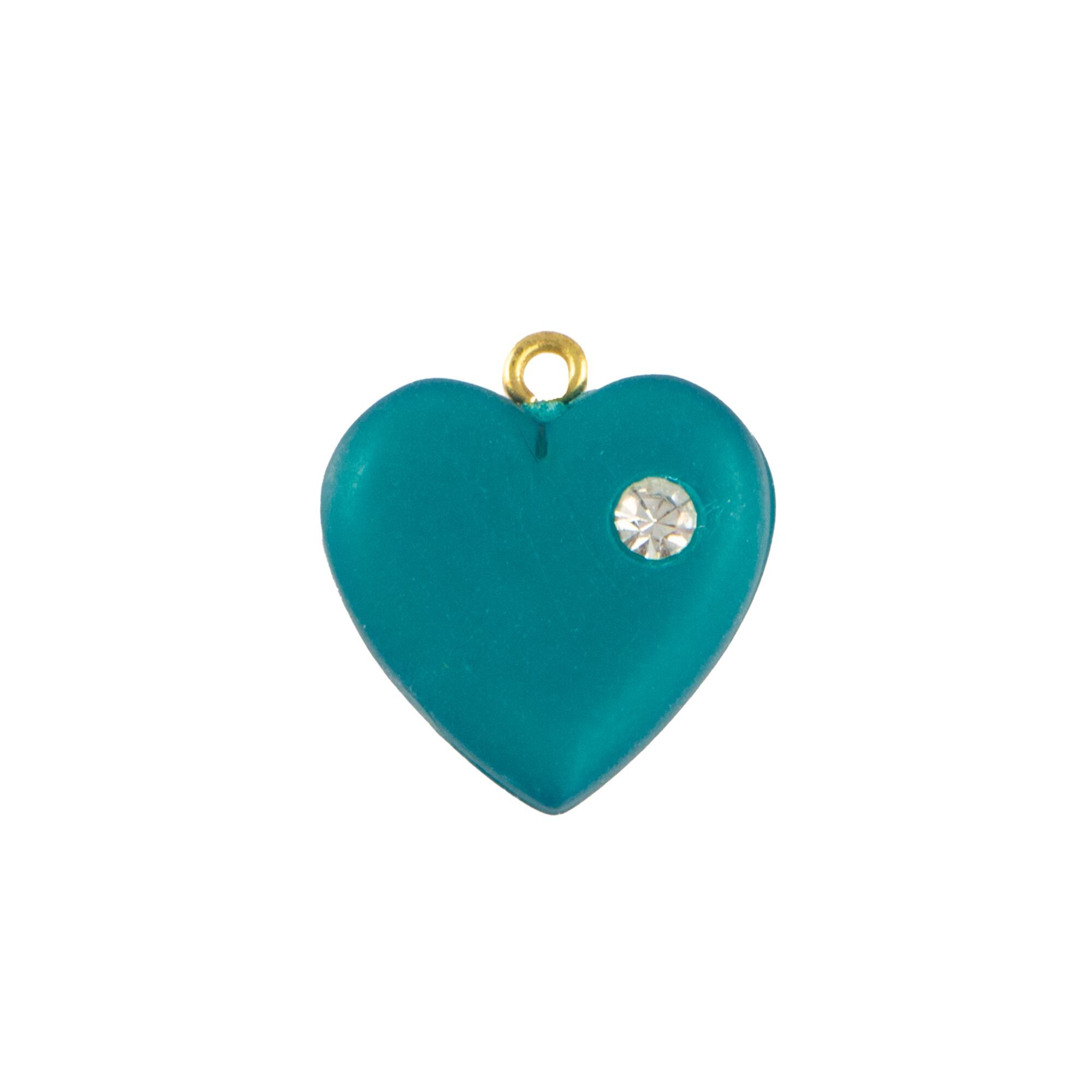 Vintage Matte Teal Heart Charm With Rhinestone (2) - Etsy