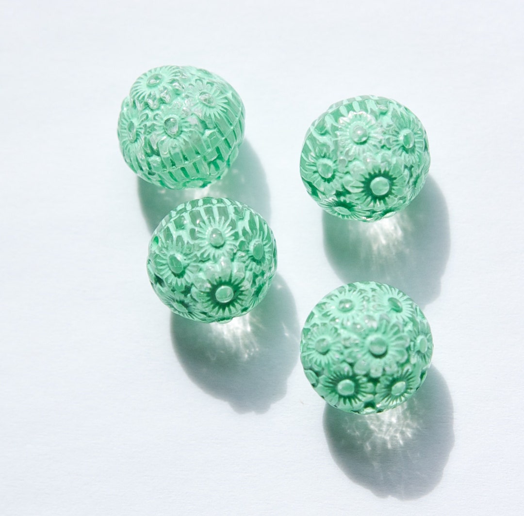 Mint Green on Crystal Etched Acrylic Beads 14mm (8) Bds745h - Etsy