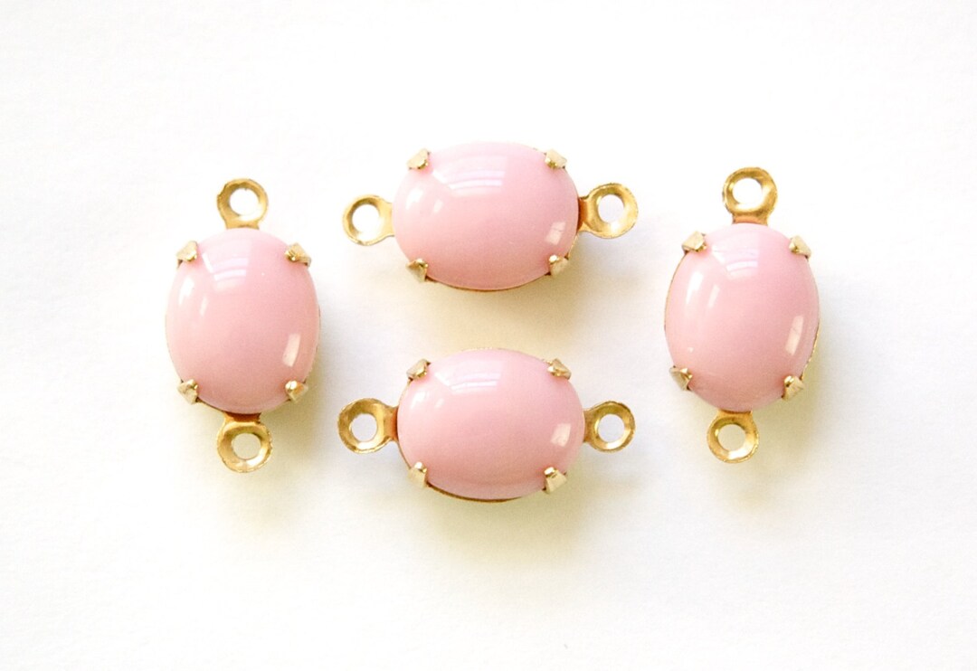 Vintage Opaque Pink Oval Stones in 2 Loop Brass Setting Ovl005d2 - Etsy