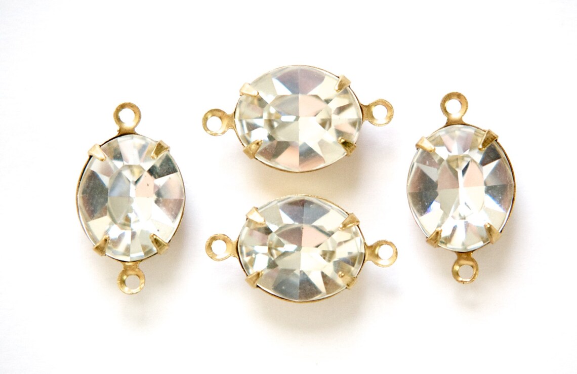 Crystal Clear Faceted Oval Stones 2 Loop Brass Setting 12mm X - Etsy