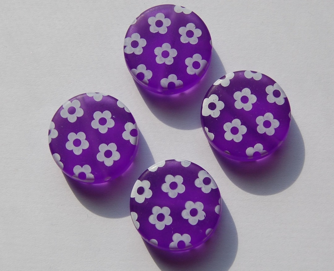 Vintage Purple Disc Beads With White Flowers Bds027a - Etsy