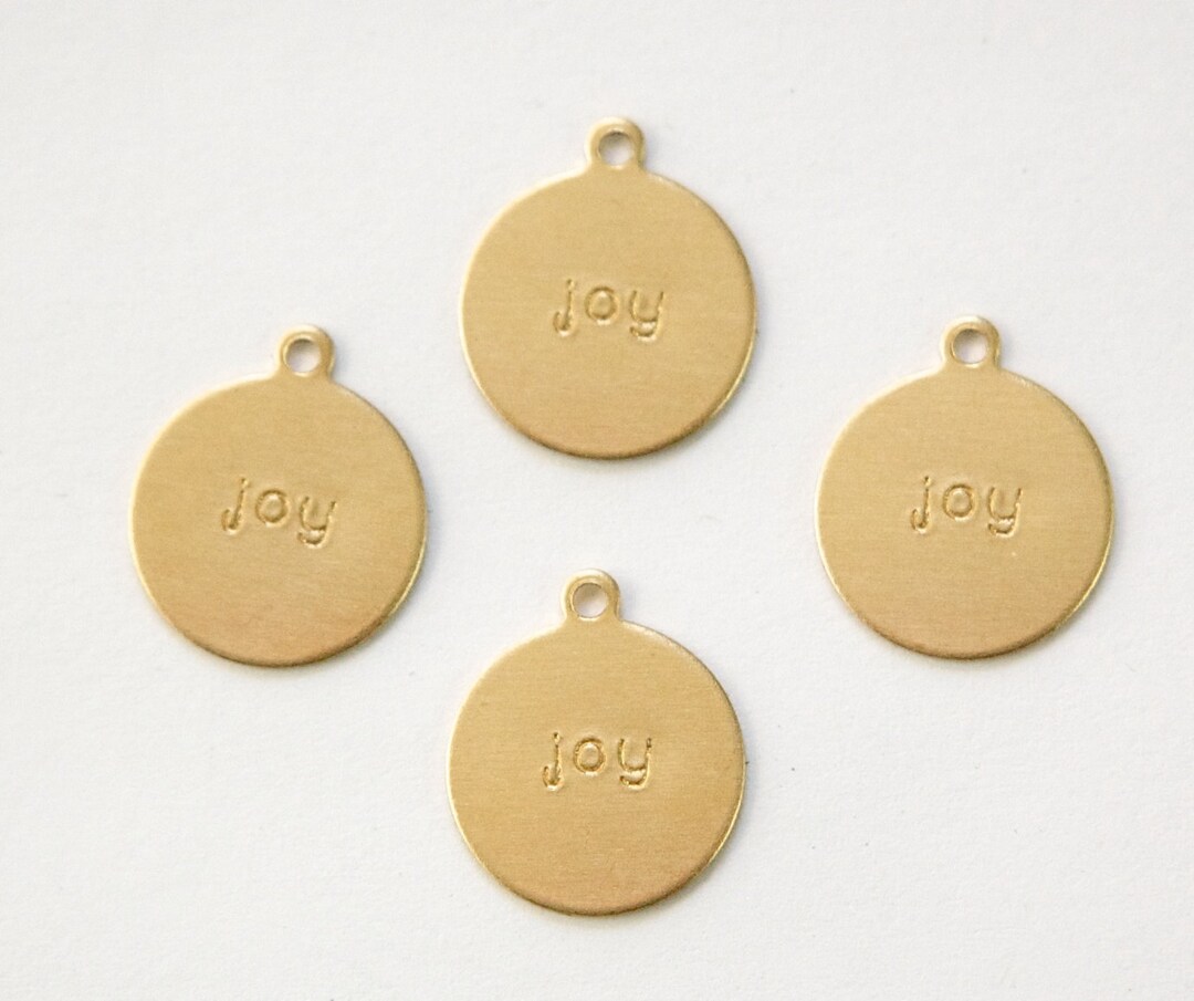 JOY Round Raw Brass Word Charm Drop With Loop (8) Chr192l - Etsy