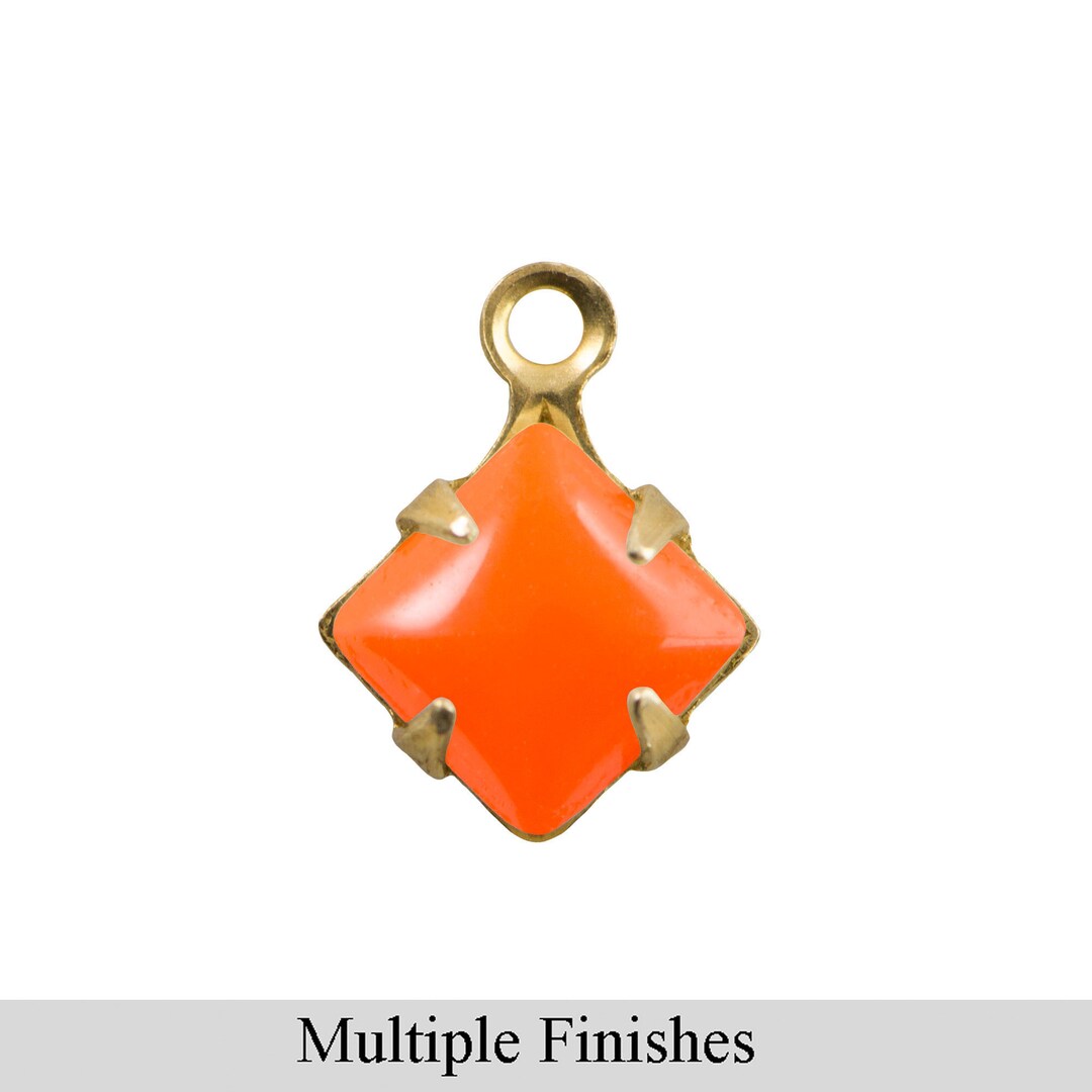 6mm Orange Glass Square Stone in 1 Loop Setting - Etsy