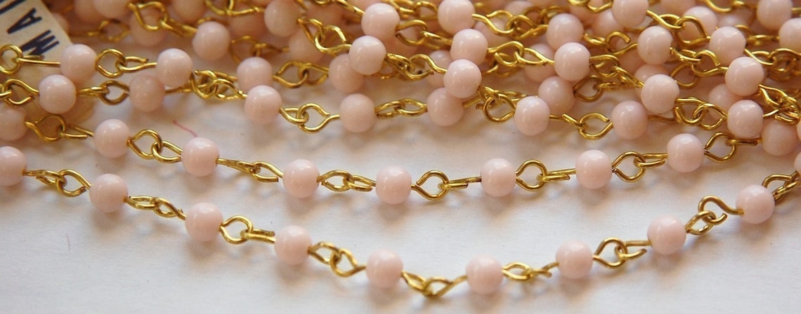 Vintage Pink Plastic Beaded Chain Brass Links Japan Chn020 - Etsy