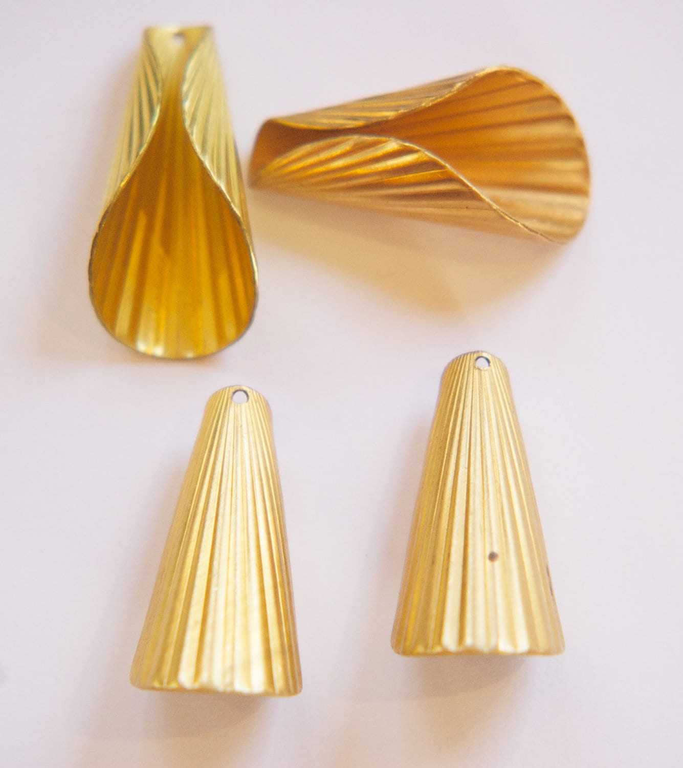 Raw Brass Ribbed Cone Pendant or Bead Cap Large 32x16mm 4 - Etsy