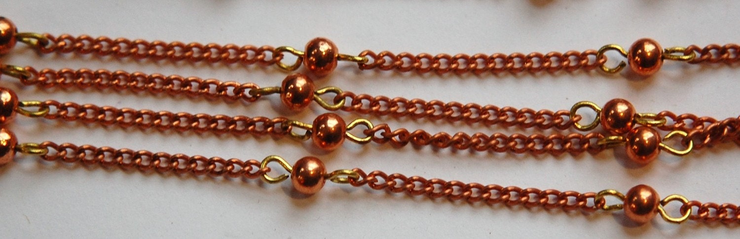 Vintage Copper Beaded Chain With Copper Beads Japan Chn049 - Etsy