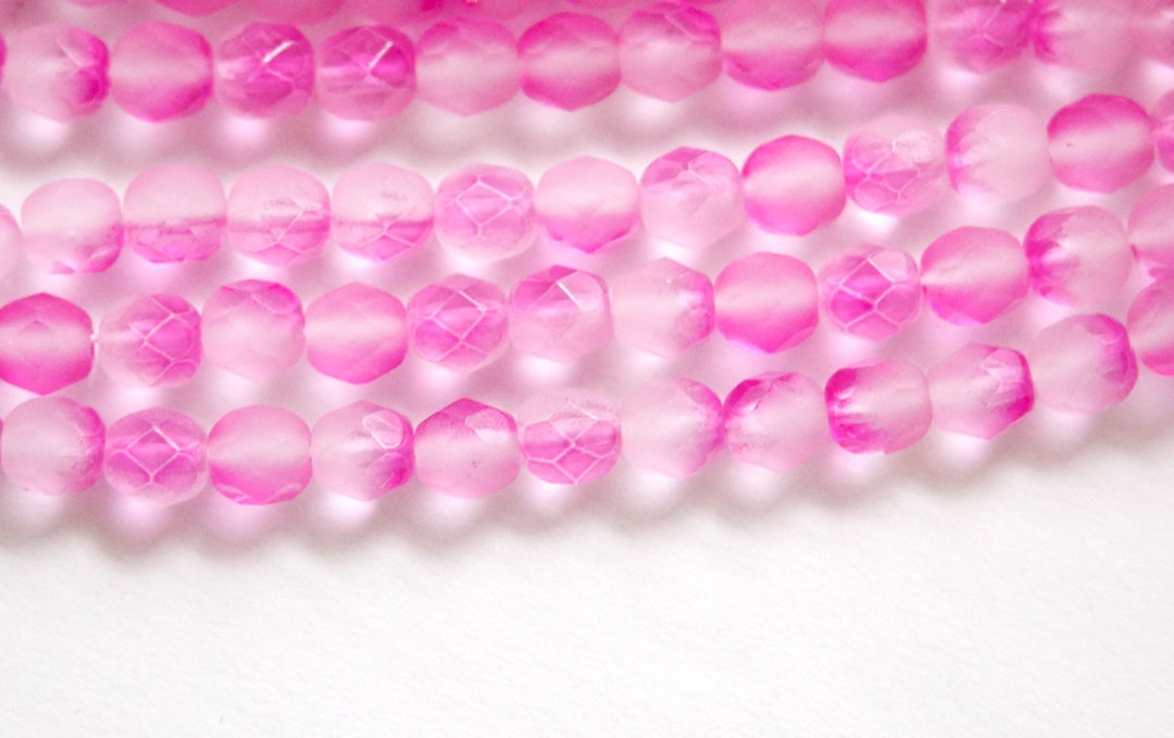 6mm Half Matte Pink / Crystal Czech Firepolish Faceted Glass Beads (25 ...