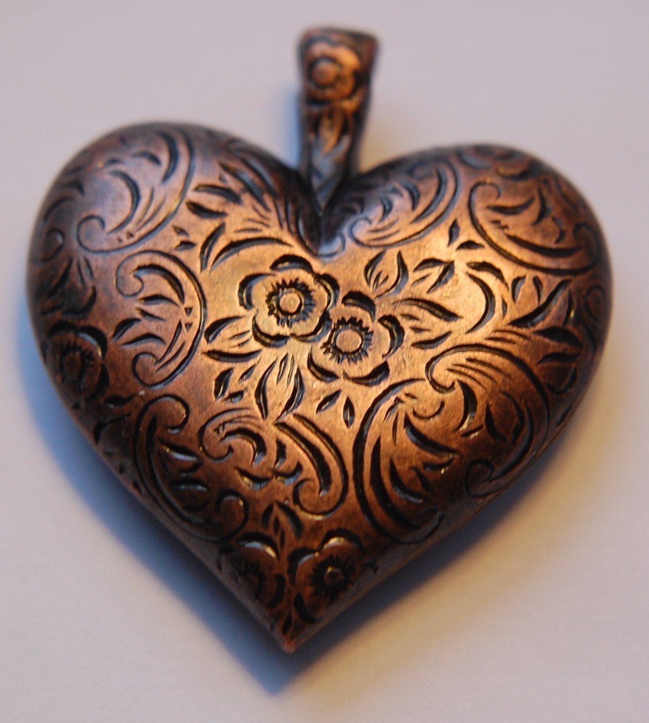 Vintage Etched Heart Pendant Copper Tone Pnd060a - Etsy
