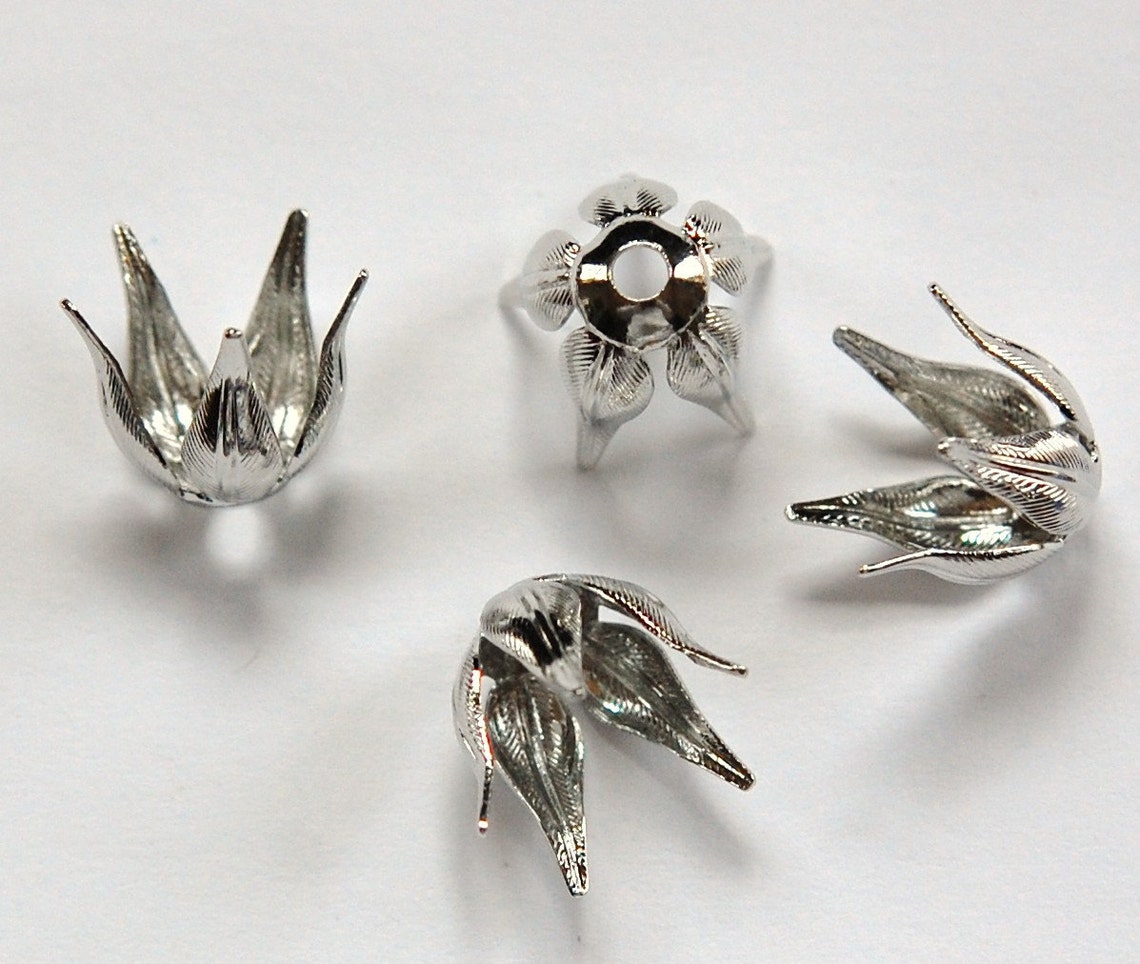 Silver Plated Long Petal or Leaf Bead Caps Size B (4) Mtl262b - Etsy