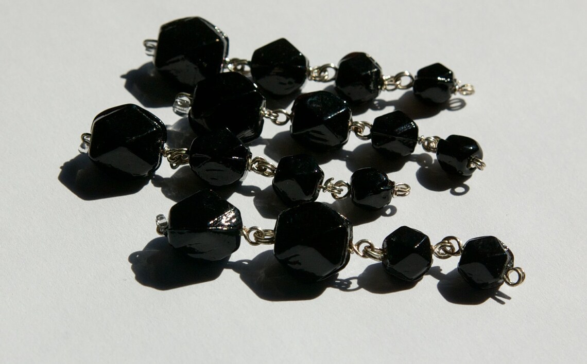 Vintage Faceted Jet Black Glass Drops Silver Tone Links - Etsy