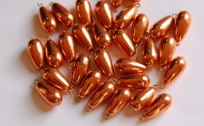 Vintage Copper Teardrop Beads With Loop Charms Drops Drp049a - Etsy
