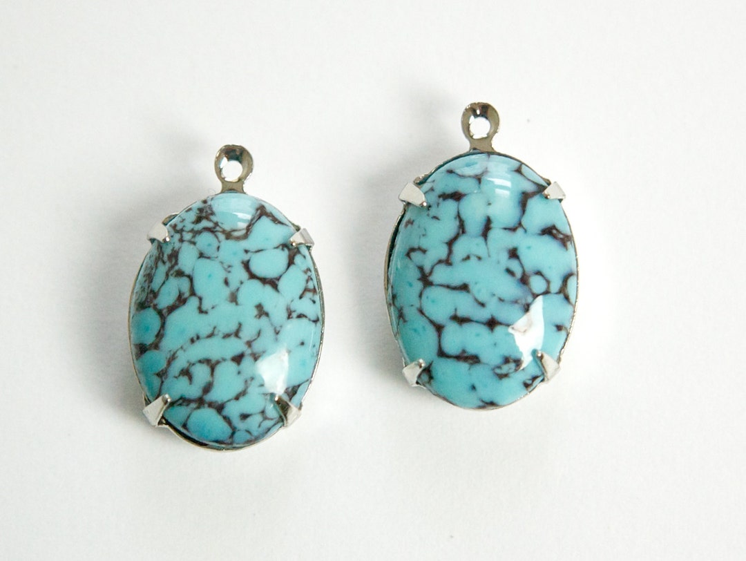 Vintage Turquoise Matrix Stones 1 Loop Silver Plated Setting 18x13mm ...