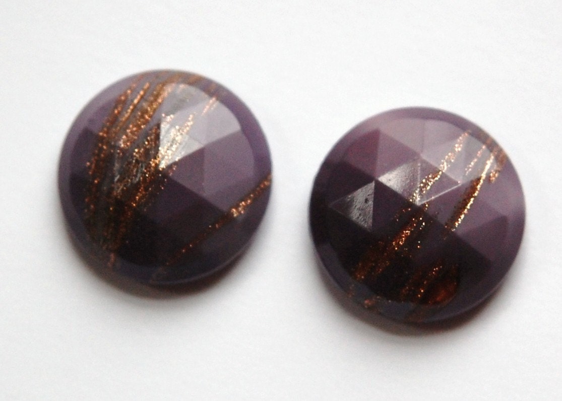 Vintage Plum Purple Faceted Glass With Goldstone 18mm Cab780e | Etsy