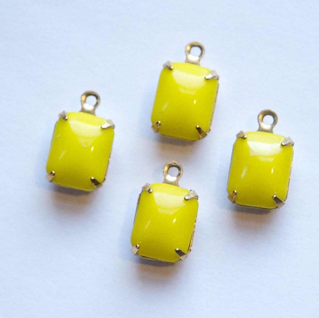 10x8mm Opaque Yellow Octagon Stones 1 Loop Brass Setting 4 - Etsy