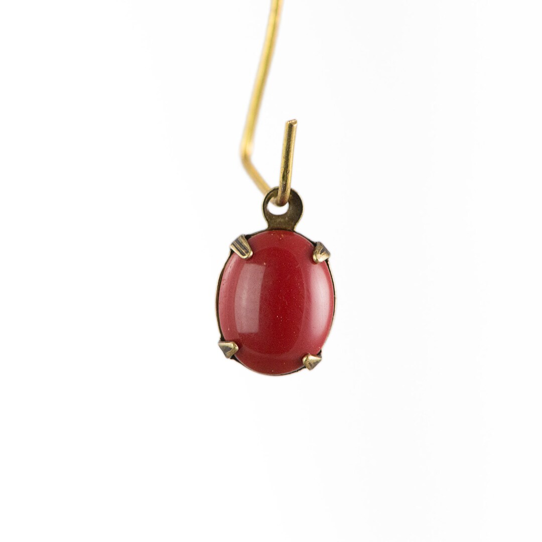 Vintage Opaque Red Oval Stones in 1 Loop Brass Ox Setting 10x8mm (4 ...