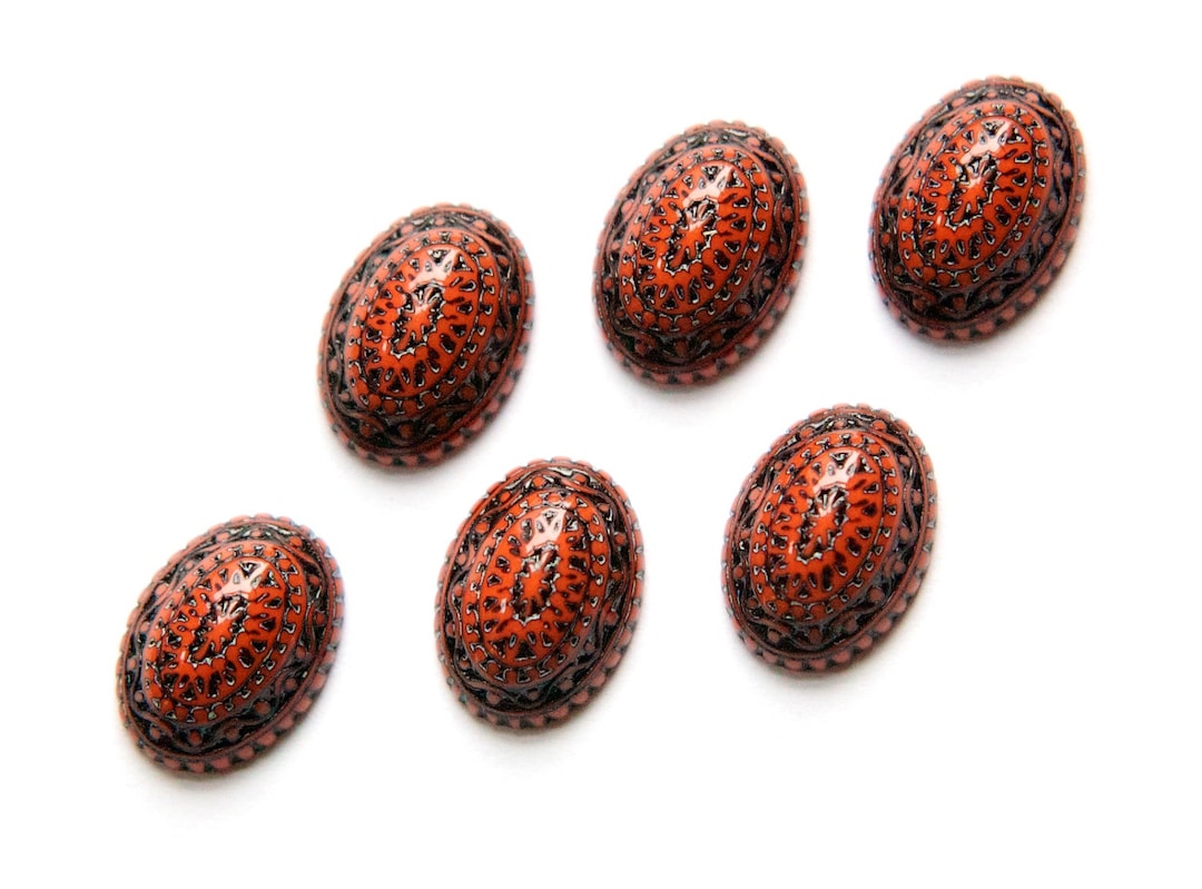Vintage Mosaic Rust Red and Black Cabochons 14x10mm Cab711d - Etsy