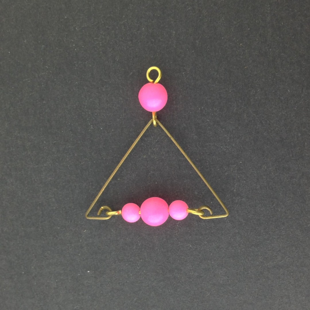 Raw Brass Triangle With Neon Pink Beads Pendant Pnd168b - Etsy