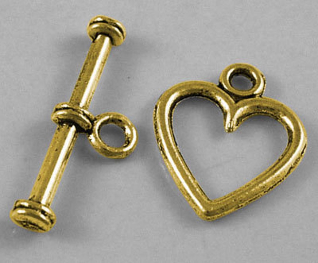 Rounded Heart Antiqued Gold Toggles (20 Sets) Tog005b - Etsy