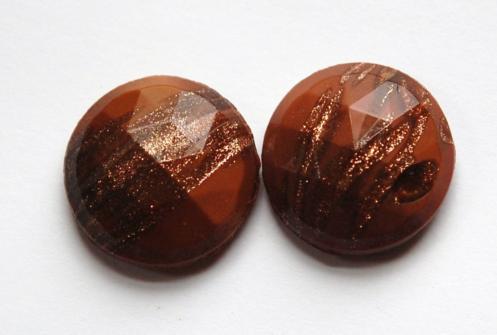 Vintage Copper Colored Faceted Glass with Goldstone 18mm | Etsy