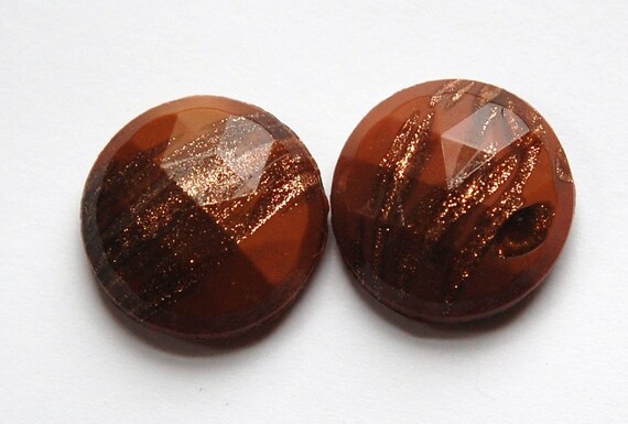 Vintage Copper Colored Faceted Glass with Goldstone 18mm | Etsy