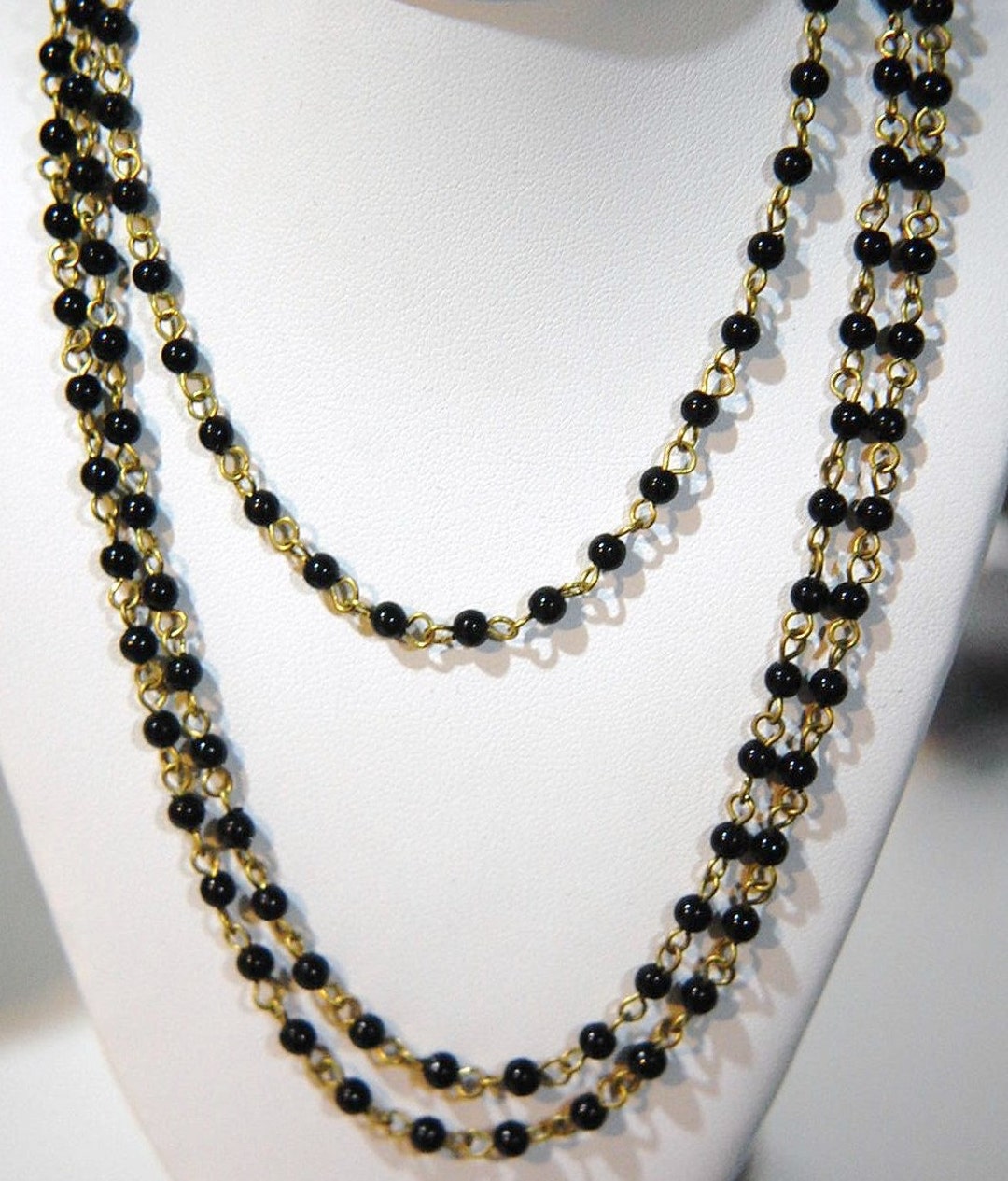 Vintage Black Plastic Beaded Chain Raw Brass Links Japan Chn067 - Etsy
