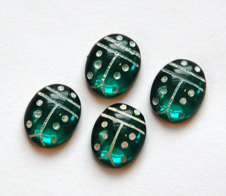 Emerald Green and White Glass Lady Bug Cabochons 4 Cab781b | Etsy