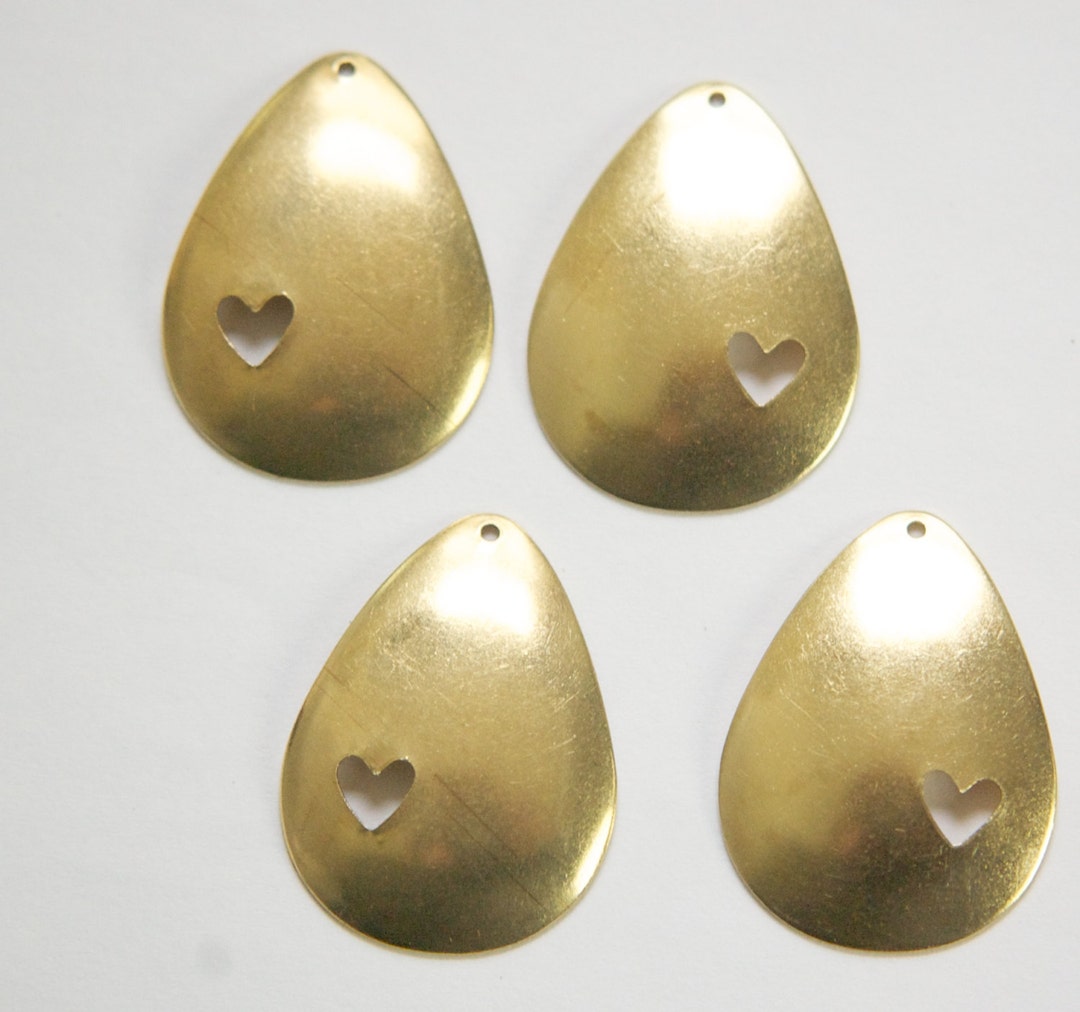 Raw Brass Heart Cut Out Teardrop Charm Pendant Left and Right (4 ...