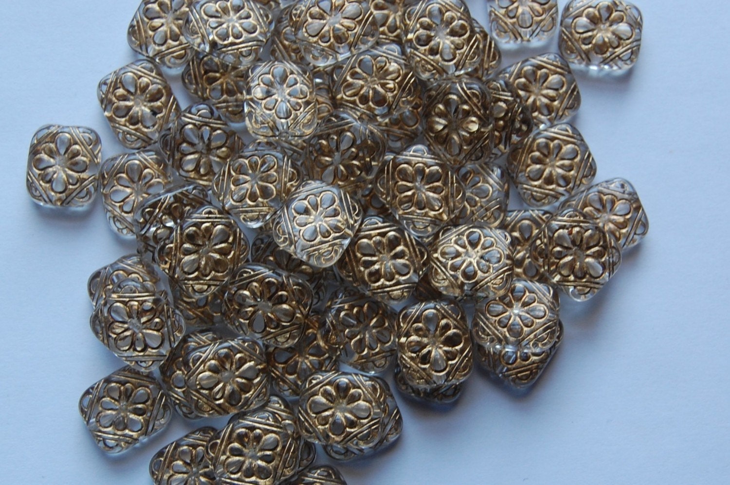 Crystal With Gold Etched Floral Acrylic Tablet Beads Bds380l | Etsy