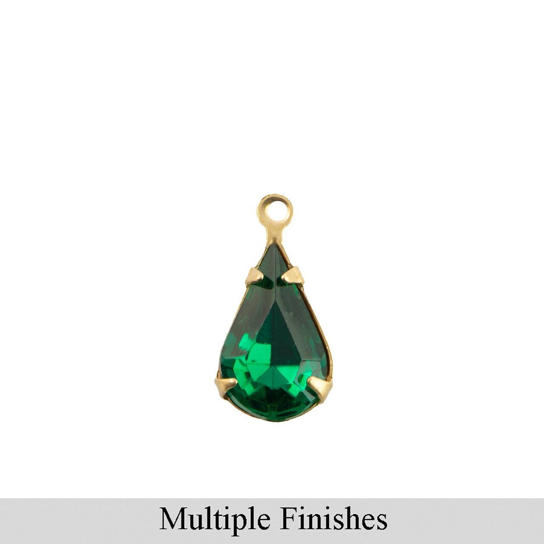 13x8mm Emerald Faceted Glass Teardrop Stone in 1 Loop Setting - Etsy