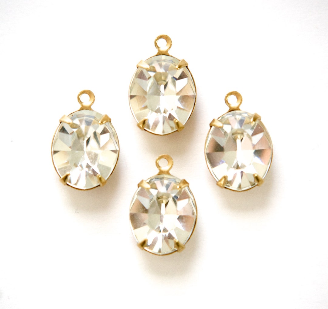 Crystal Clear Faceted Oval Stones 1 Loop Brass Setting 12mm X 10mm 4 ...