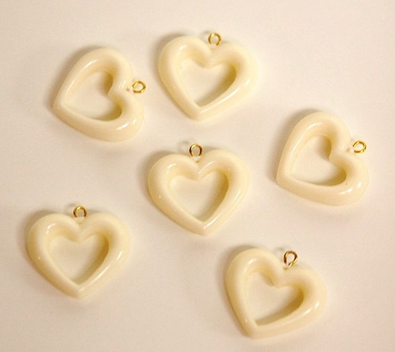 Vintage Acrylic Ivory Open Center Heart Charms Drops Chr005a | Etsy