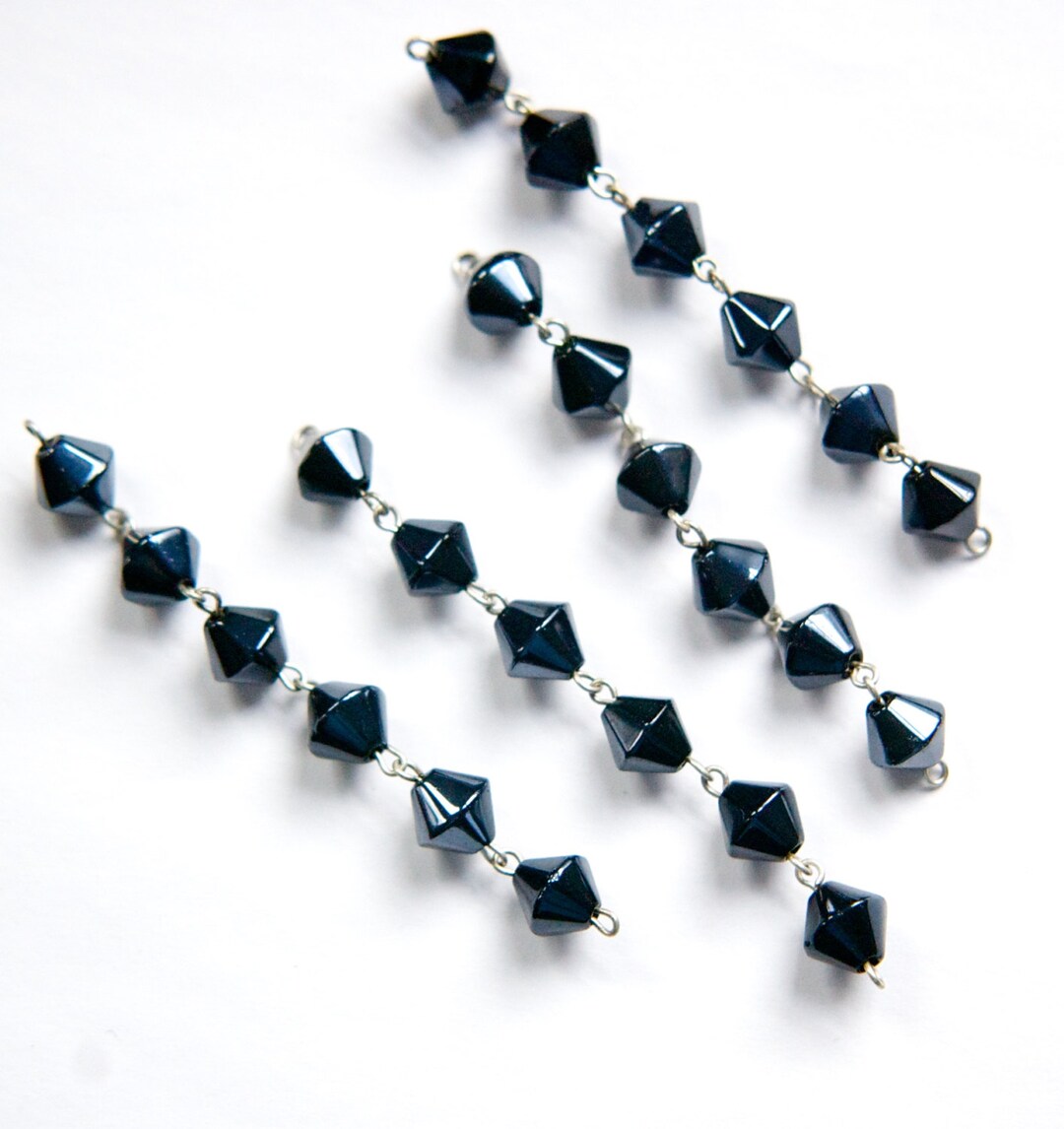 Vintage Hematite Glass Bicone Bead Connectors Silver Tone Links Drp118 ...