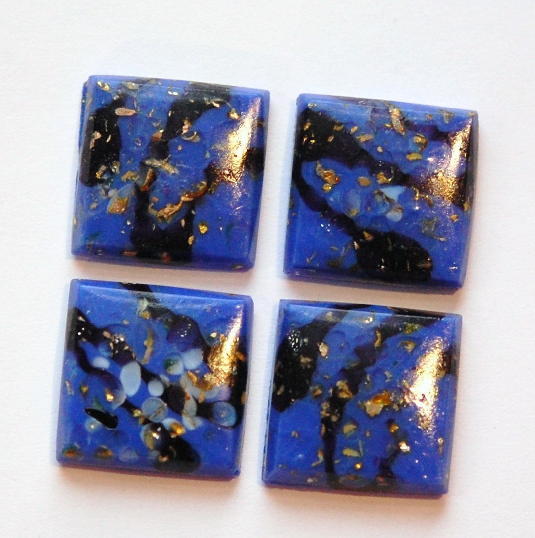 Vintage Blue Glass Square Cabochons Swirled With Foil 15mm Cab036a - Etsy