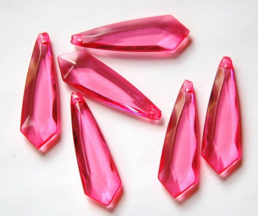 Vintage Acrylic Translucent Pink Pointed Faceted Pendant Drops | Etsy