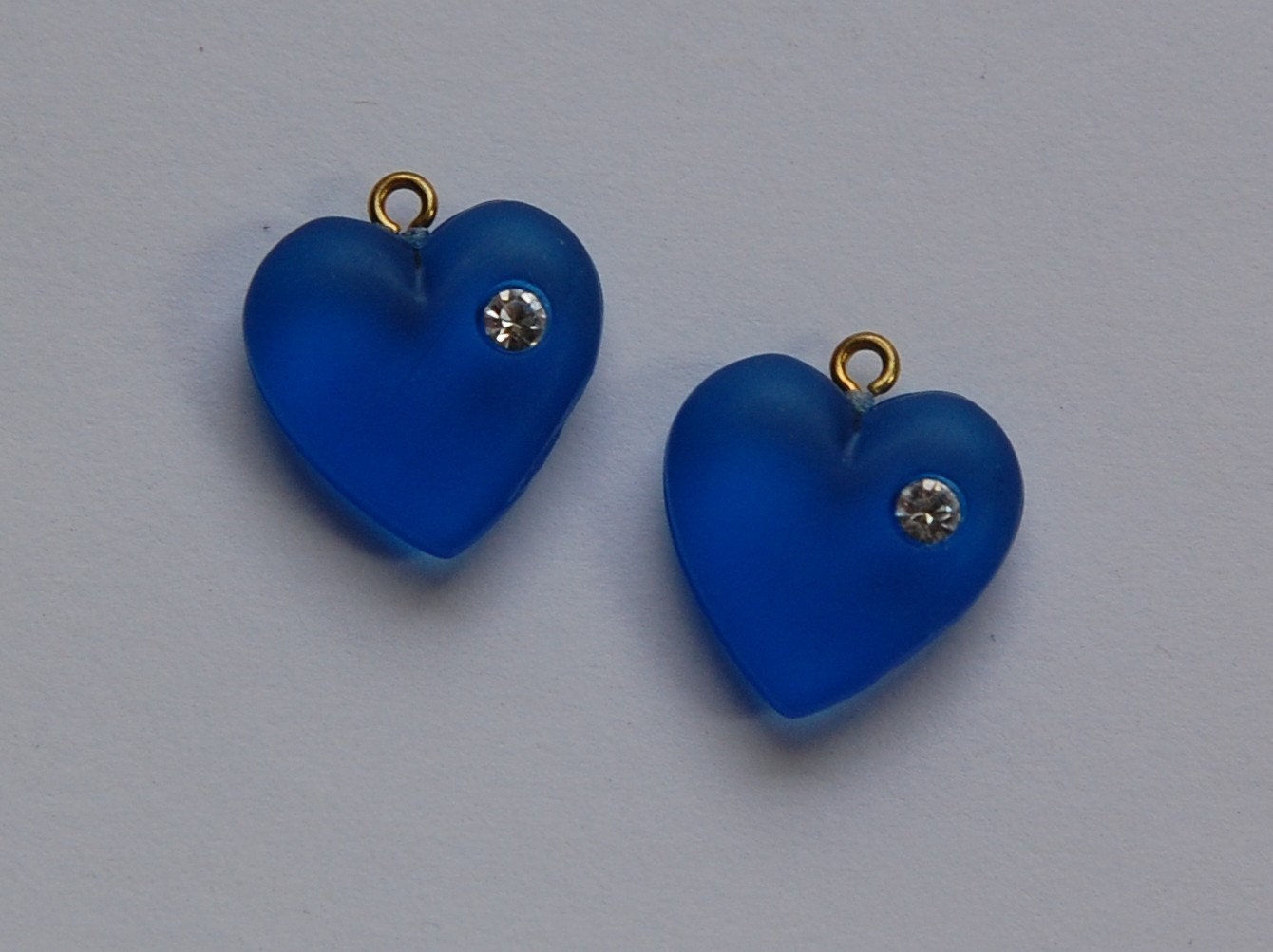 Vintage Matte Blue Heart Charm with Rhinestone chr104B | Etsy