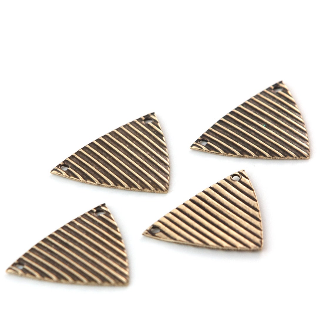 2 Hole Brass Ox Stripe Ribbed Triangle Pendant Findings 8 - Etsy