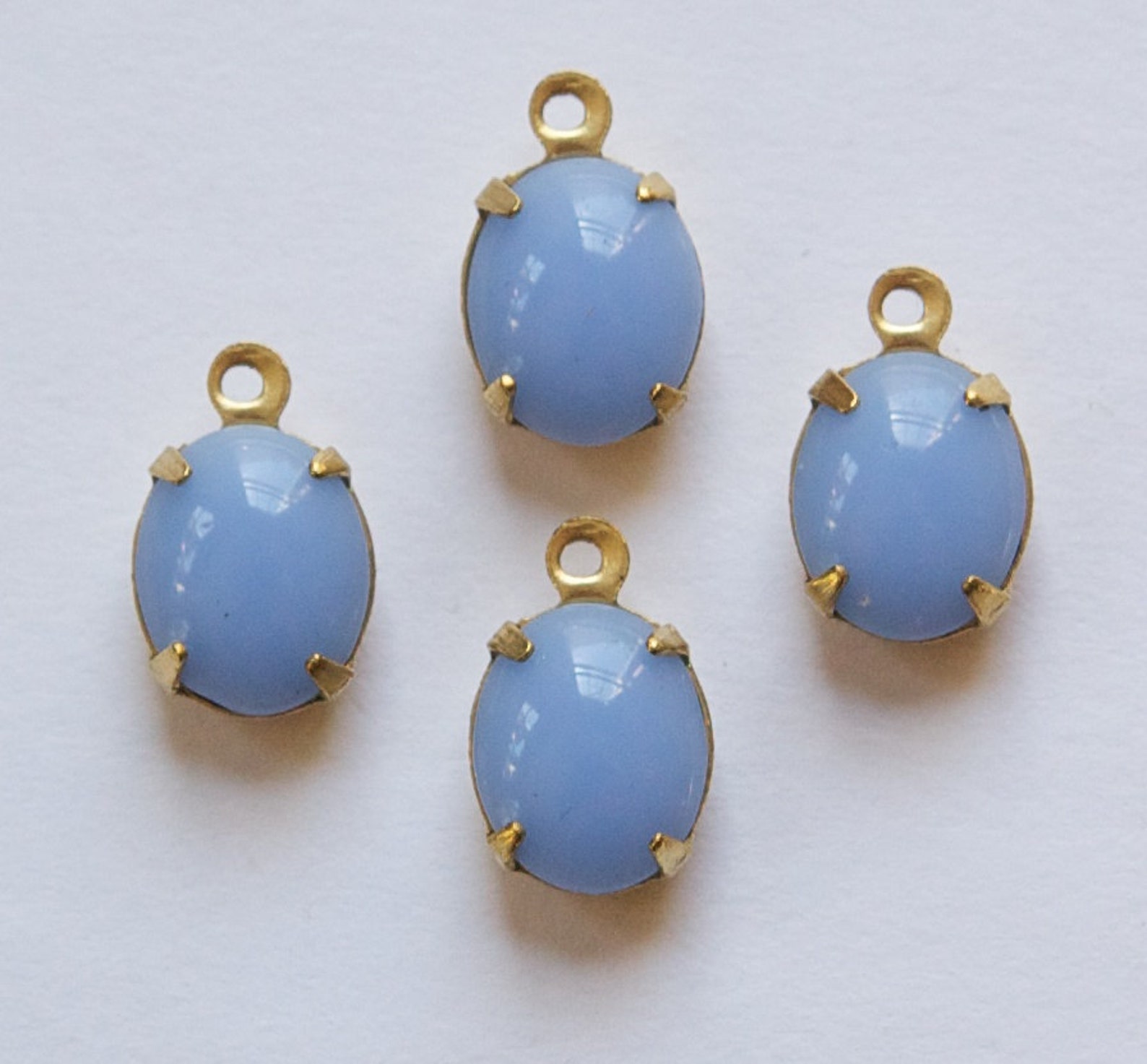 Vintage Opaque Periwinkle Blue Oval Stones in 1 Loop Brass Setting ...