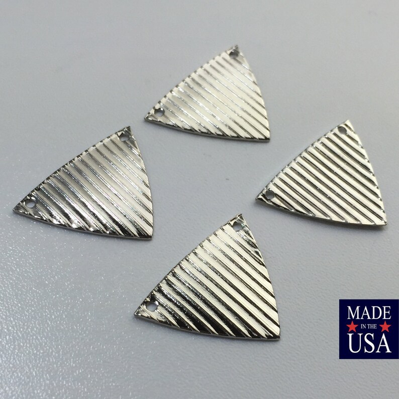 2 Hole Silver Plated Stripe Ribbed Triangle Pendant Findings (8 ...
