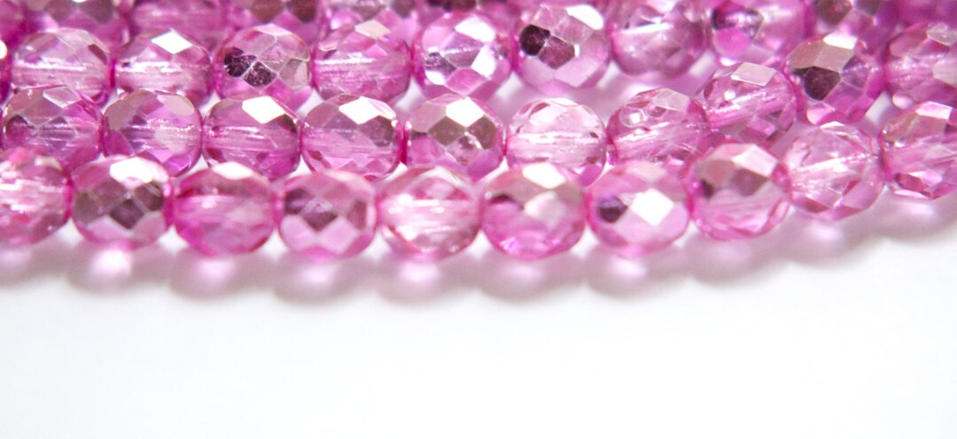8mm Half Hot Pink / Crystal Firepolish Faceted Glass Beads (25) - Etsy