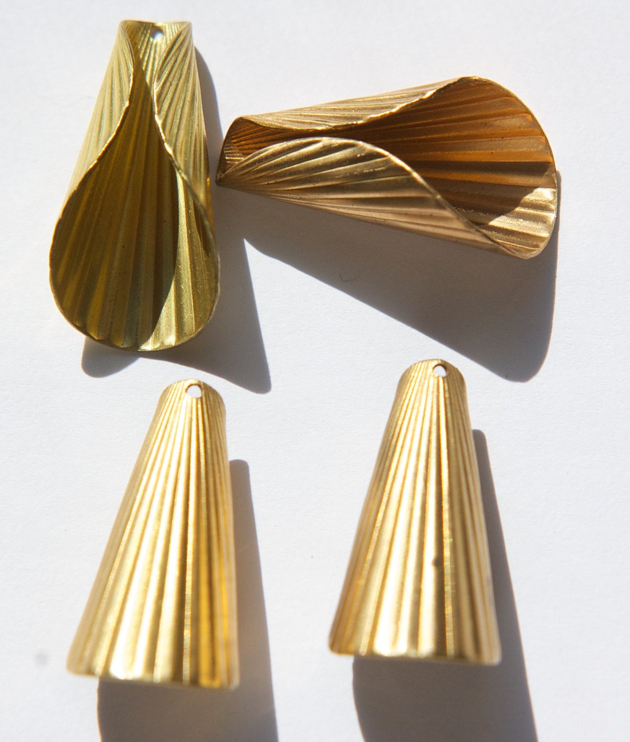 Raw Brass Ribbed Cone Pendant or Bead Cap Large 32x16mm 4 - Etsy