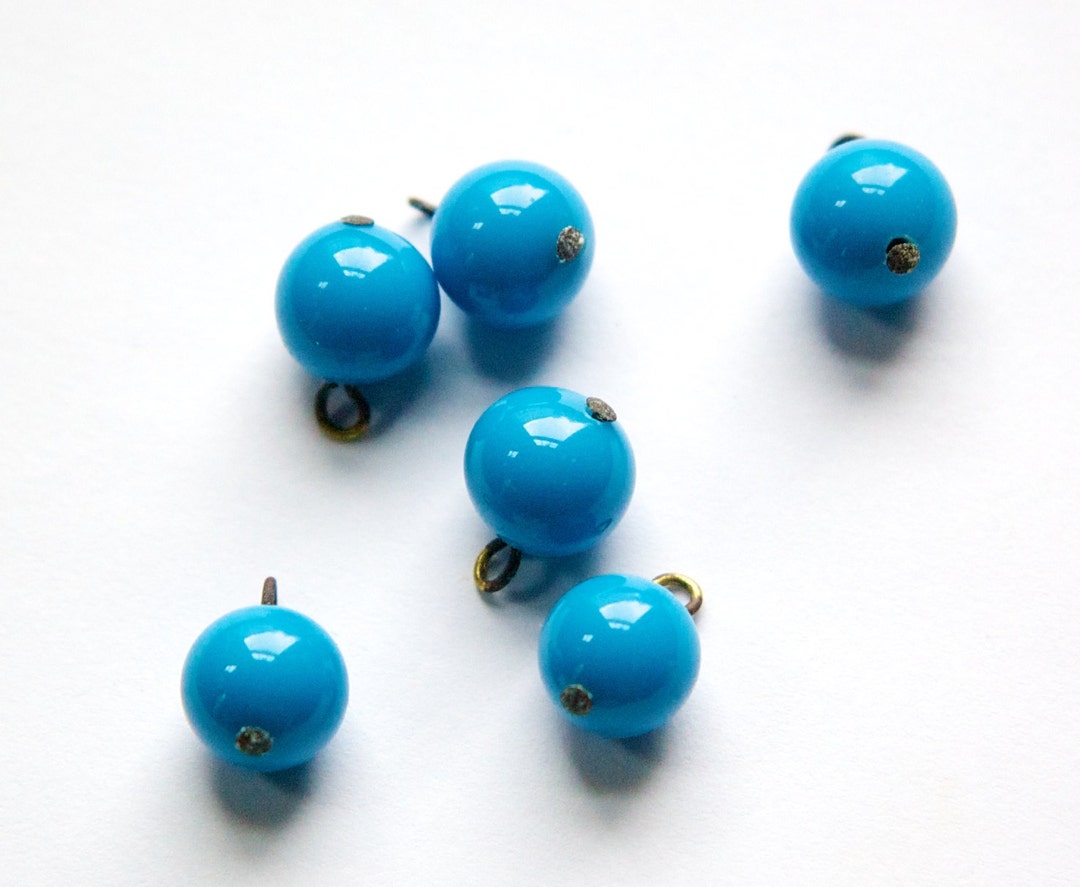 Vintage Dark Turquoise Blue Glass Drops 10mm Bead With Loop Japan ...