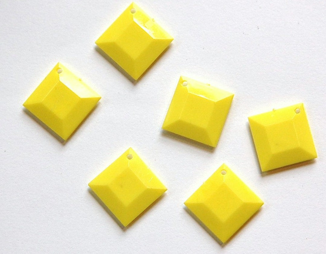 Vintage Yellow Acrylic Faceted Square Charms Drops Bds201b - Etsy