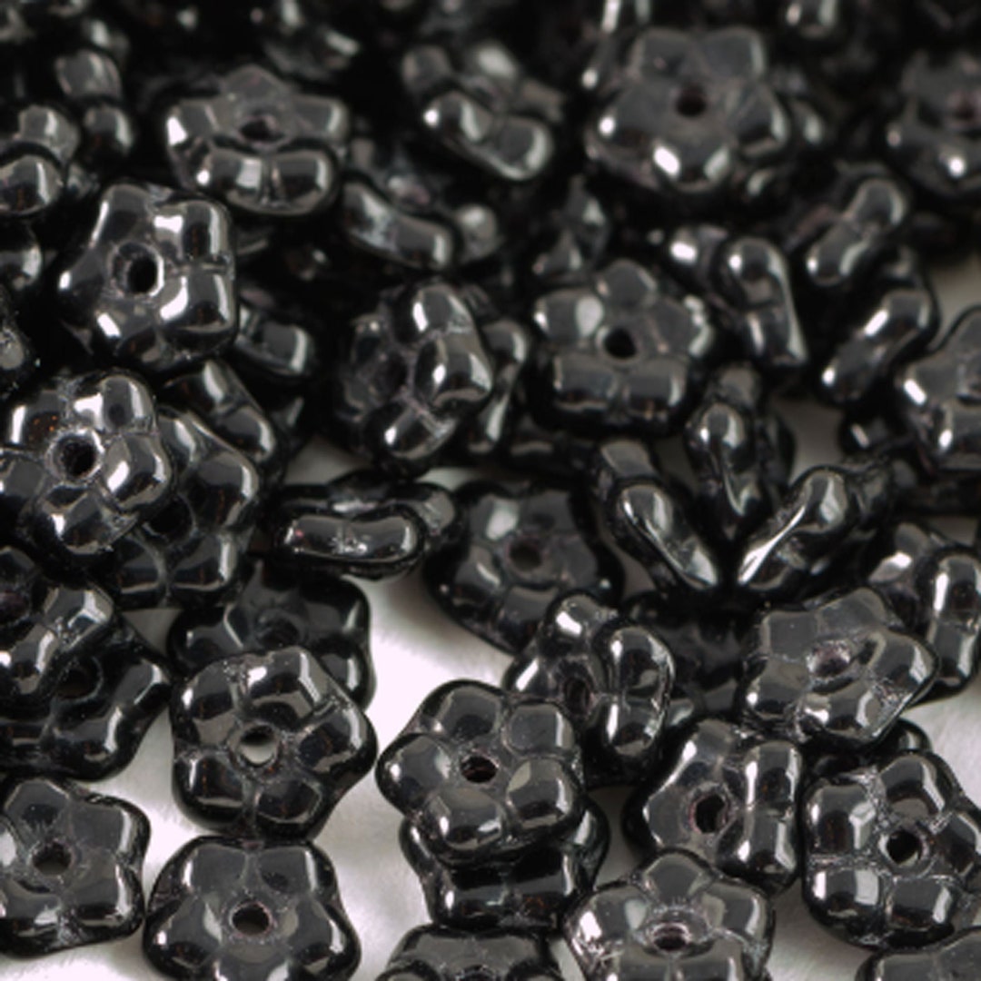 7mm Jet Czech Daisy Flower Glass Beads (50) - Etsy