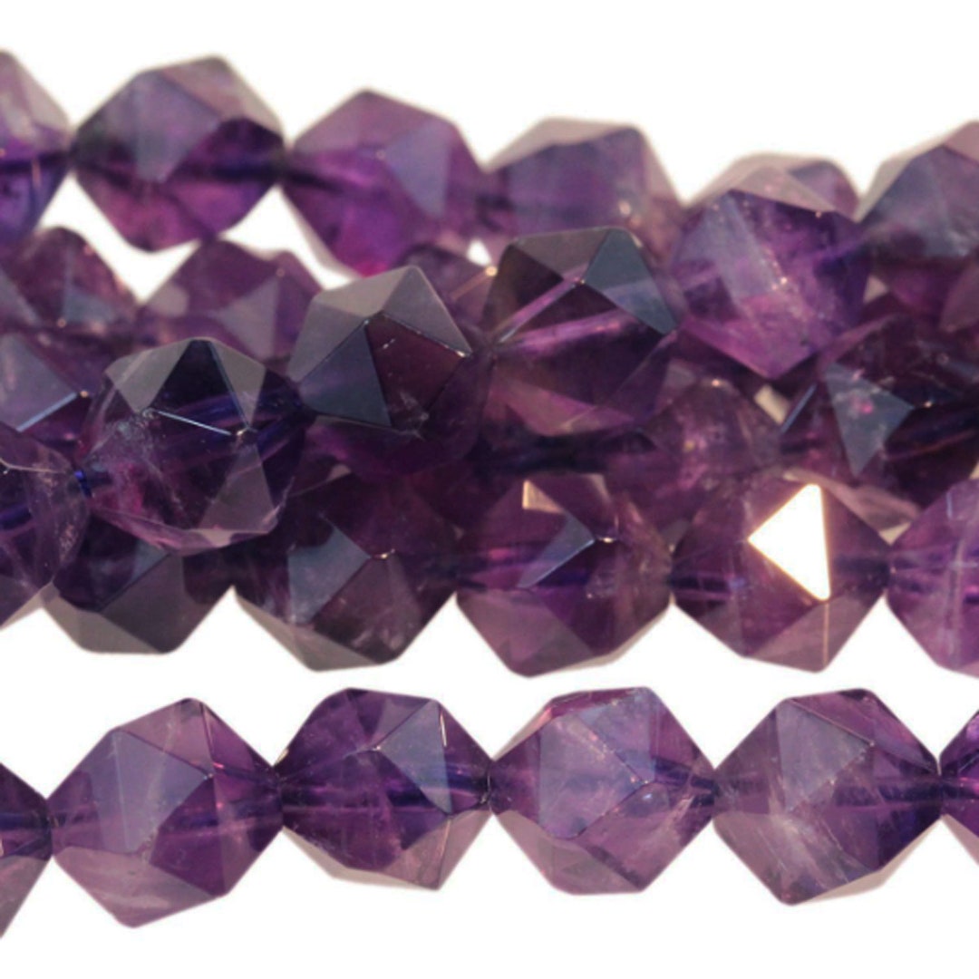 Dakota Stones Amethyst 8mm Star Cut Faceted Gemstones. 15-16" Strand ...