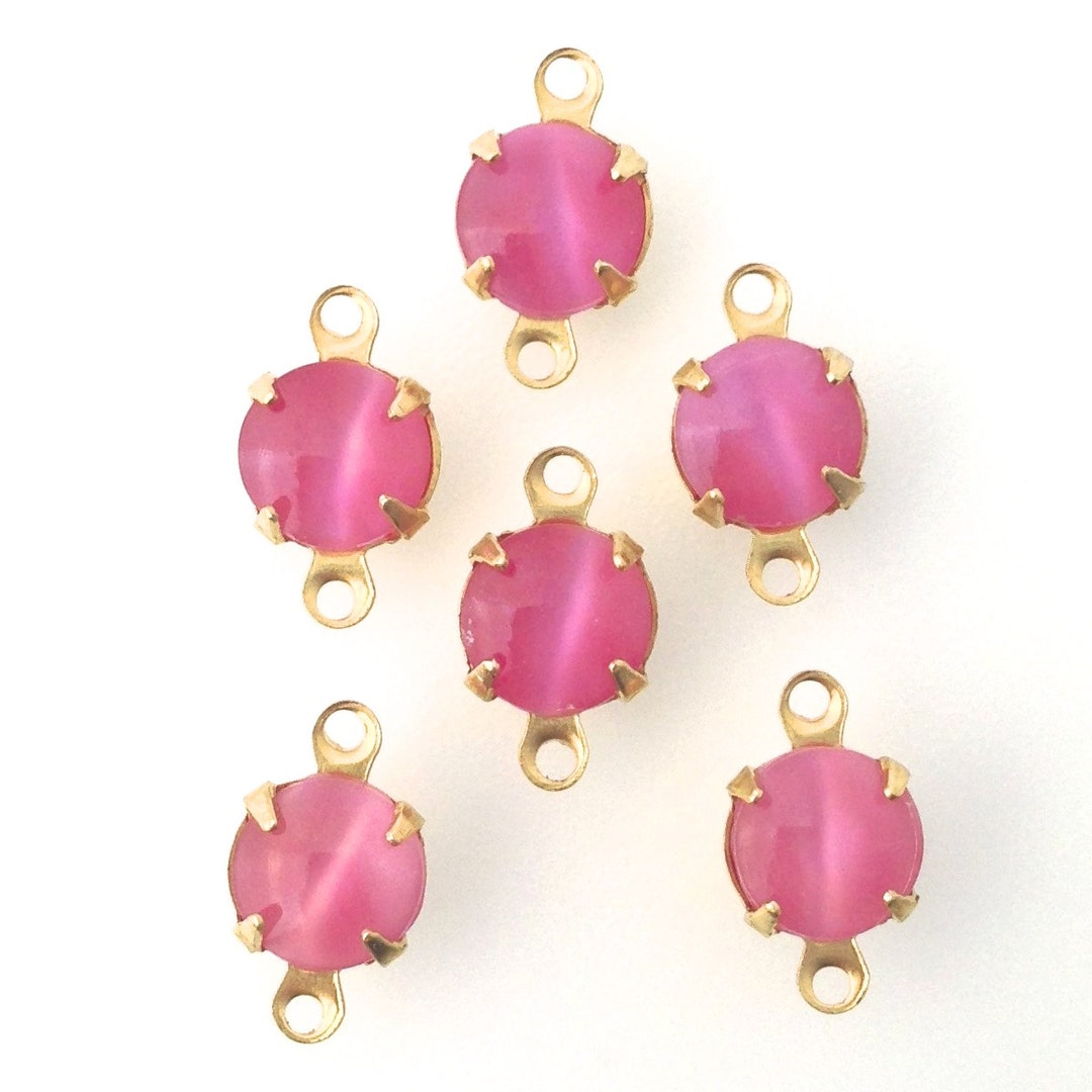 Pink Moonglow Glass Stone 2 Loop Brass Setting Drops 7mm (6) Rnd001y2 ...