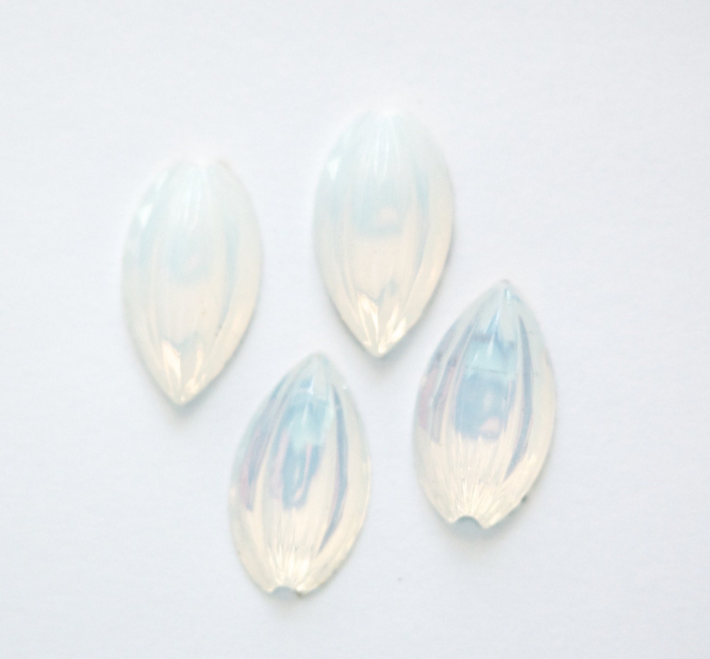 Vintage White Opal Etched Glass Leaf Cabochons Germany 17mm X | Etsy