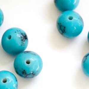 Vintage Opaque Blue Turquoise With Black Designs Glass Beads Japan 10mm ...