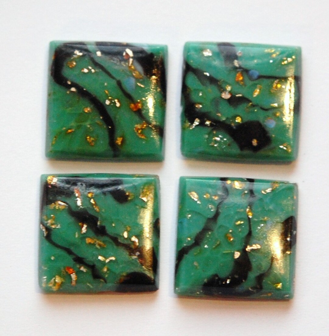 Vintage Green Glass Square Cabochons Swirled With Foil 15mm Cab036h - Etsy